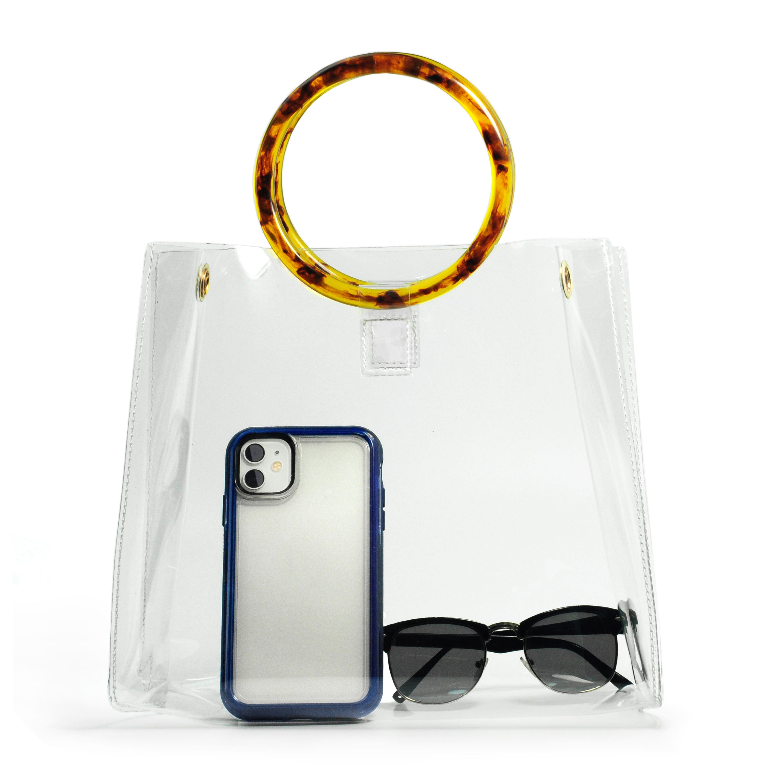 Round Handle Clear Handbag Women PVC Tote tortoiseshell Top Handle Bag ...